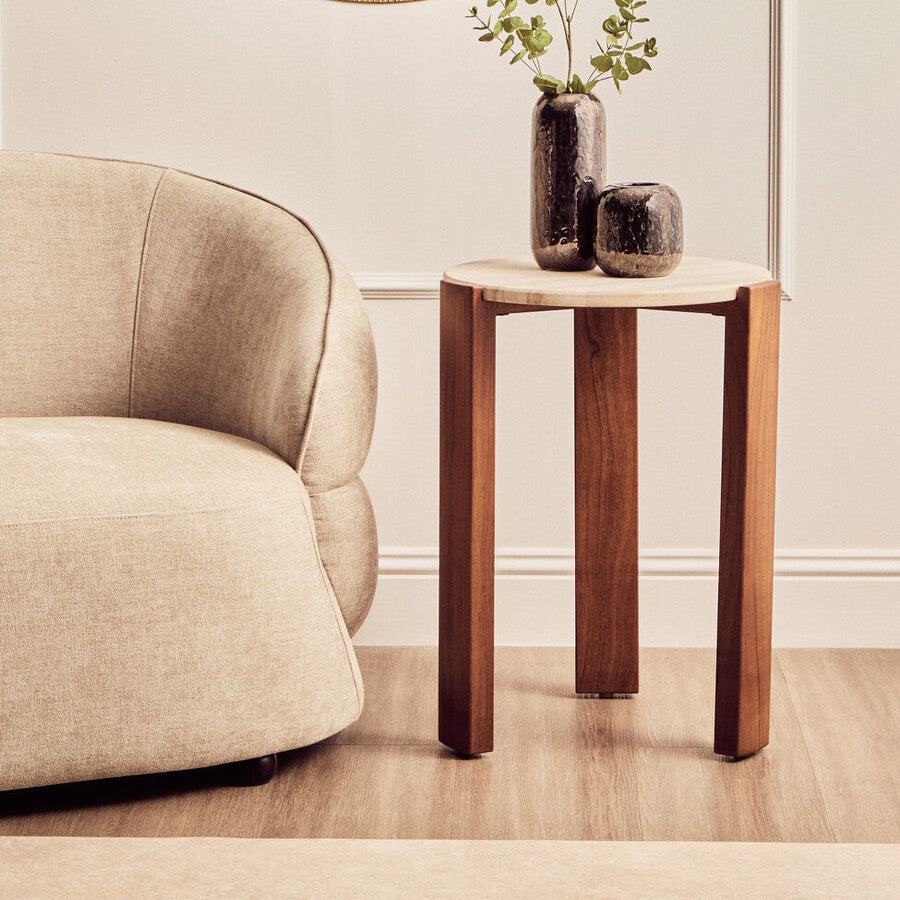 Palermo Travertine Top Round Side Table– 1shopstop