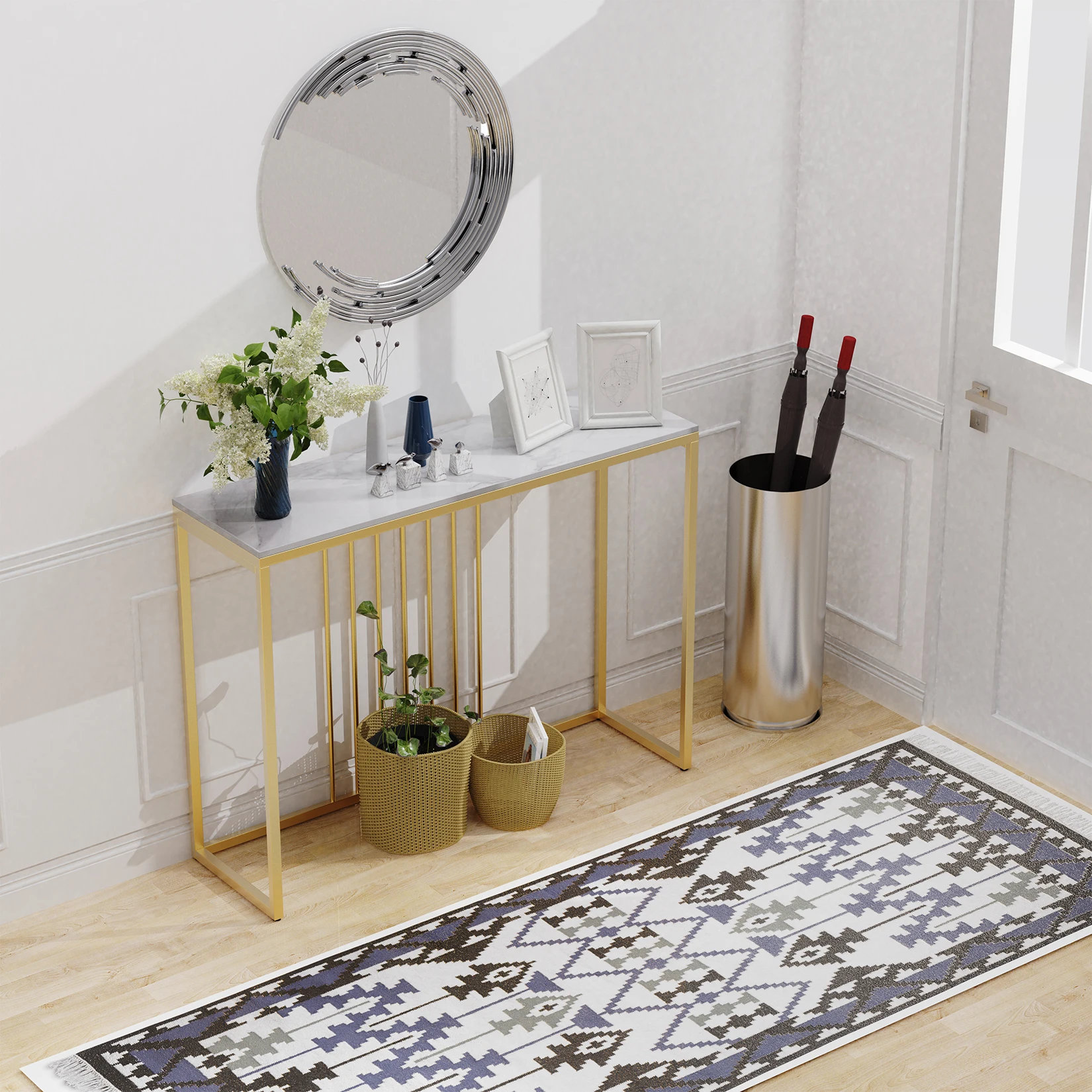 Elegant 100CM Slim Narrow Hallway Console Table with Luxurious Real Ma ...