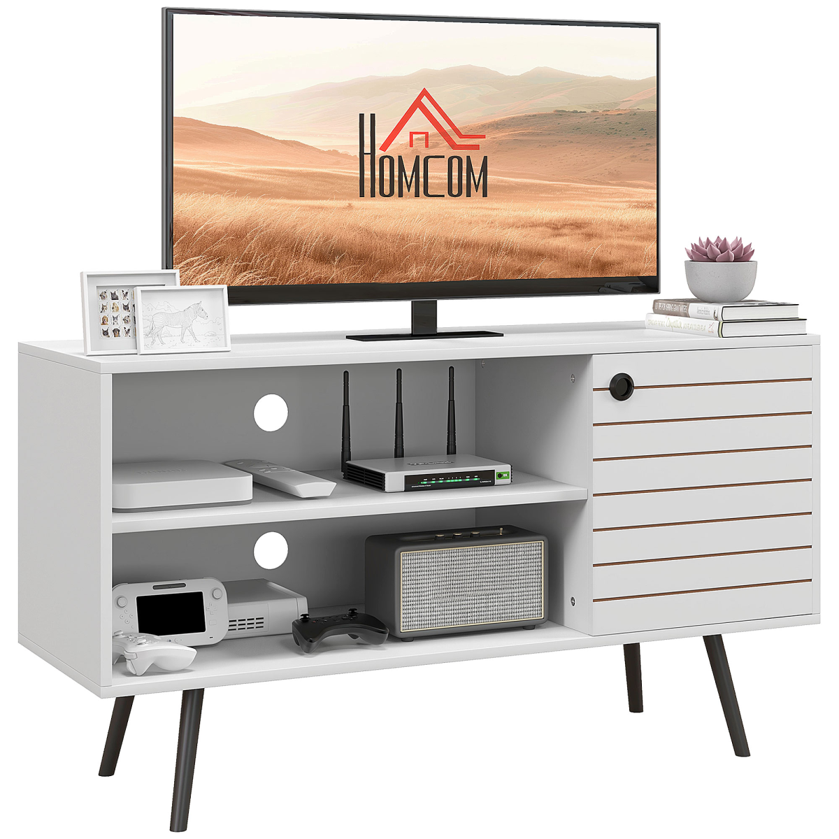Stylish HOMCOM 50" TV Unit with Storage Shelves & Cable Management - W ...